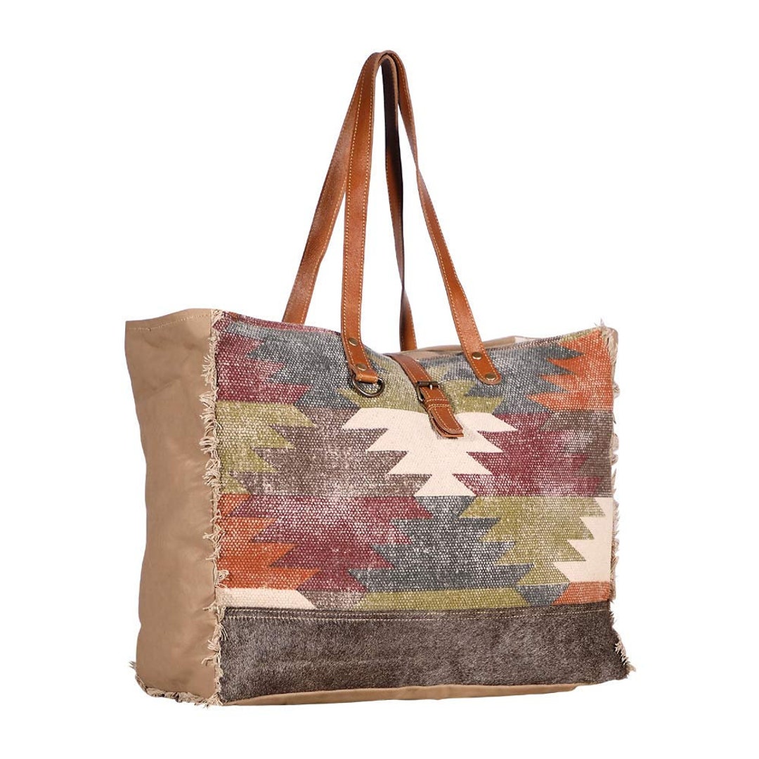 Gracious Canvas Rug Leather & Hairon Weekender Bag, Monogram Travel Bag ...