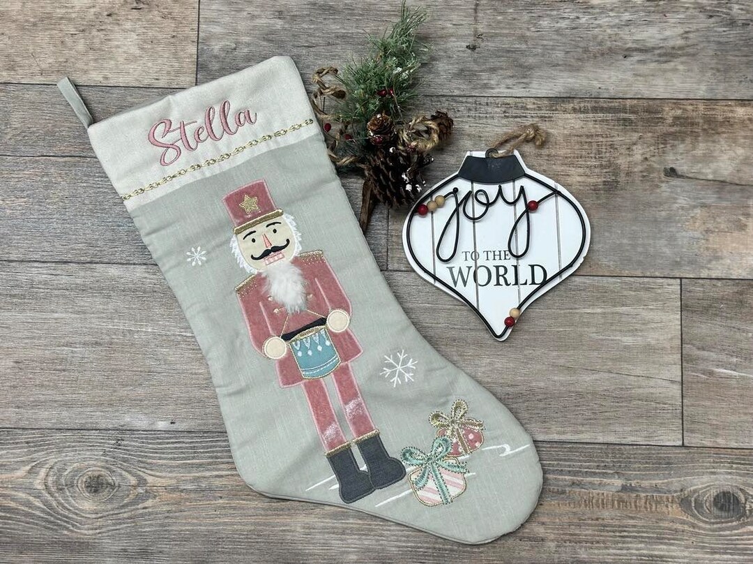 Pink Nutcracker Christmas Stocking, Christmas Stocking, Embroider ...