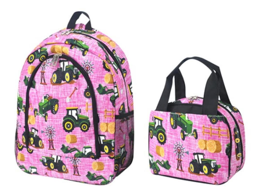 Personalize Large Pink Tractor Backpack, Tractor Lunch Box, Monogram ...