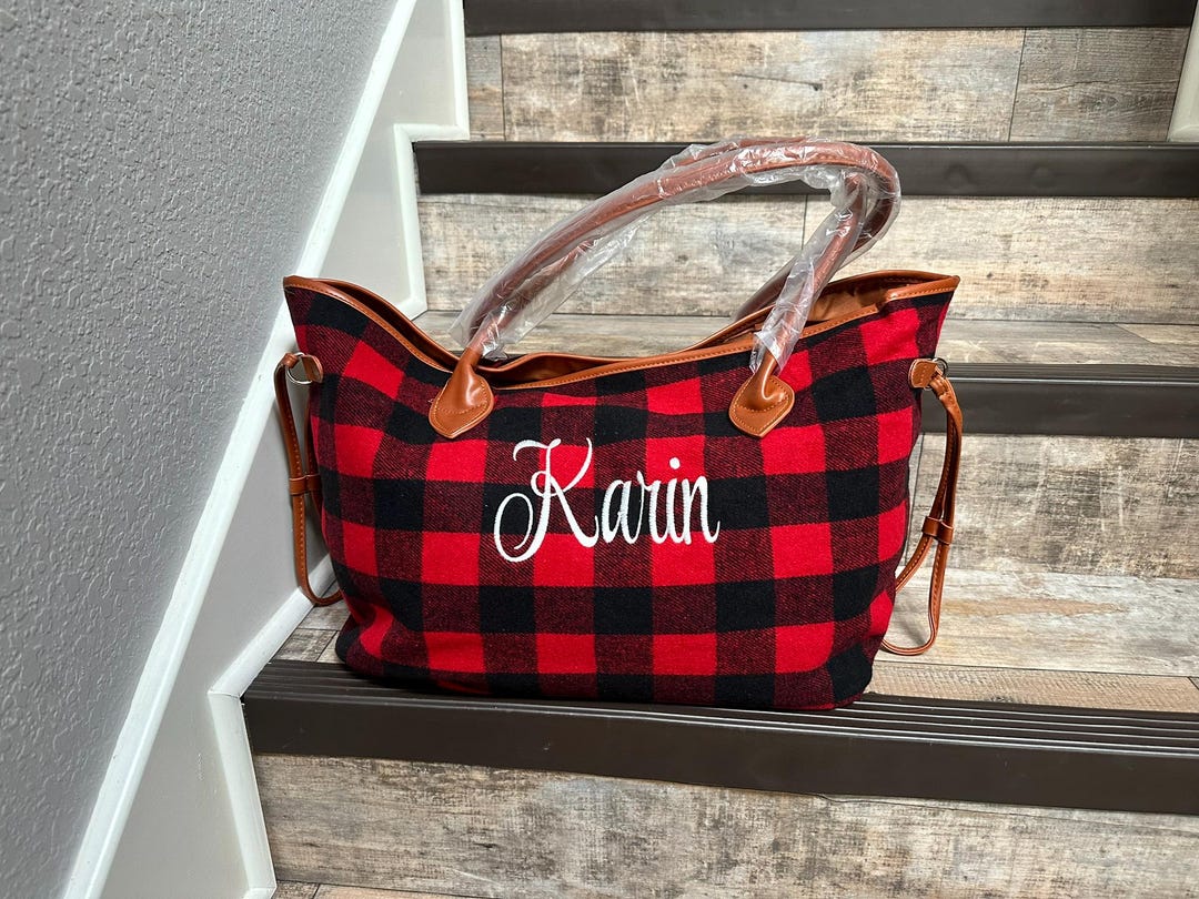 Red and Black Buffalo Plaid Tote, Buffalo Plaid Weekender Bag ...