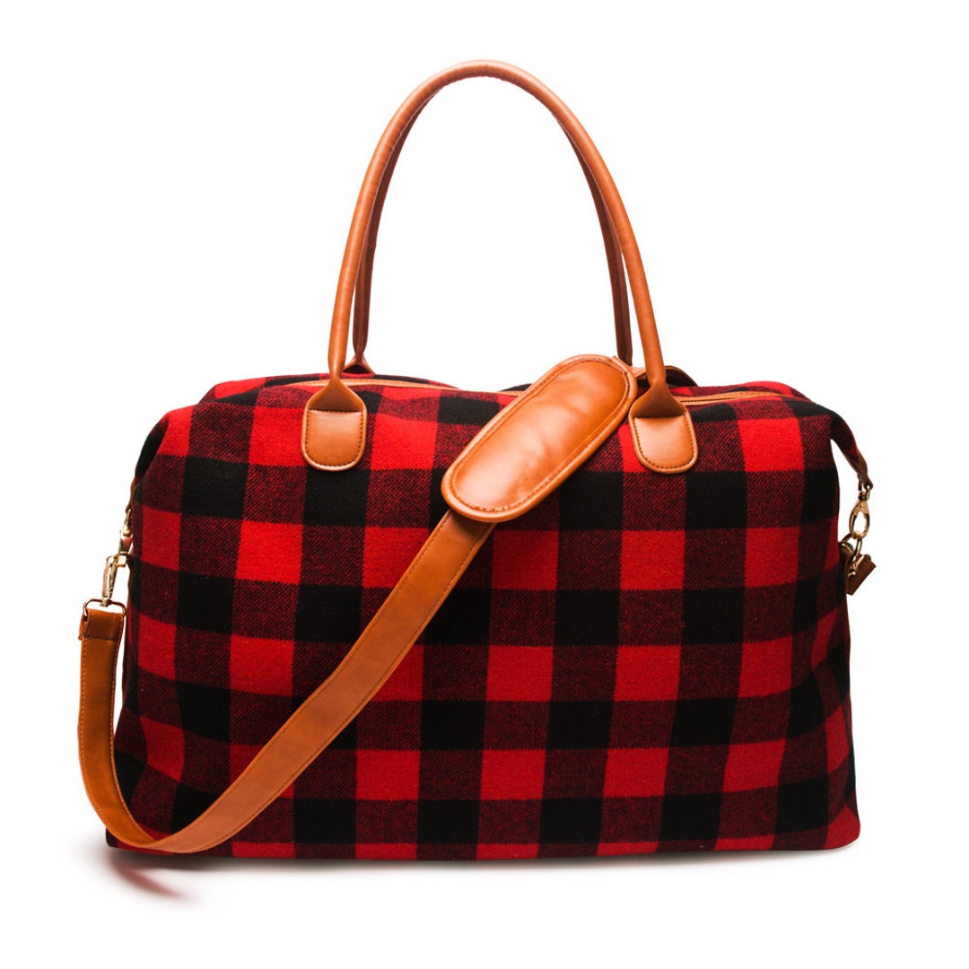 Red and Black Buffalo Plaid Tote, Buffalo Plaid Weekender Bag ...