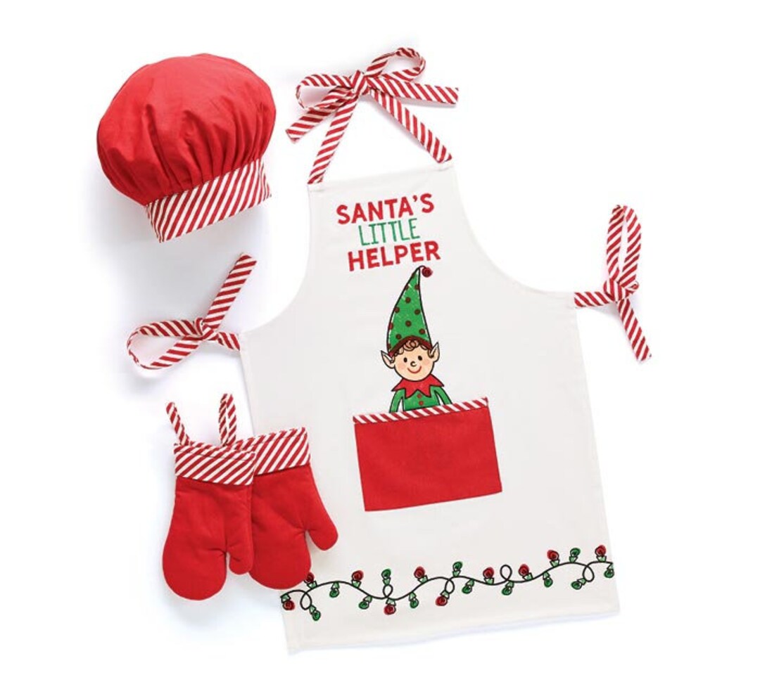 Personalized Childs Santa's Little Helper Apron Set With Embroidered ...