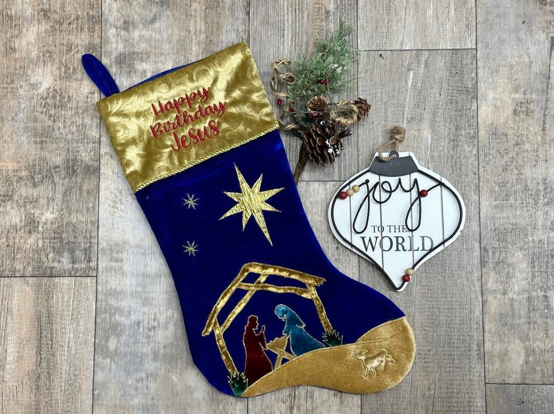 Personalized Nativity Scene Christmas Stocking, Christmas Stocking ...