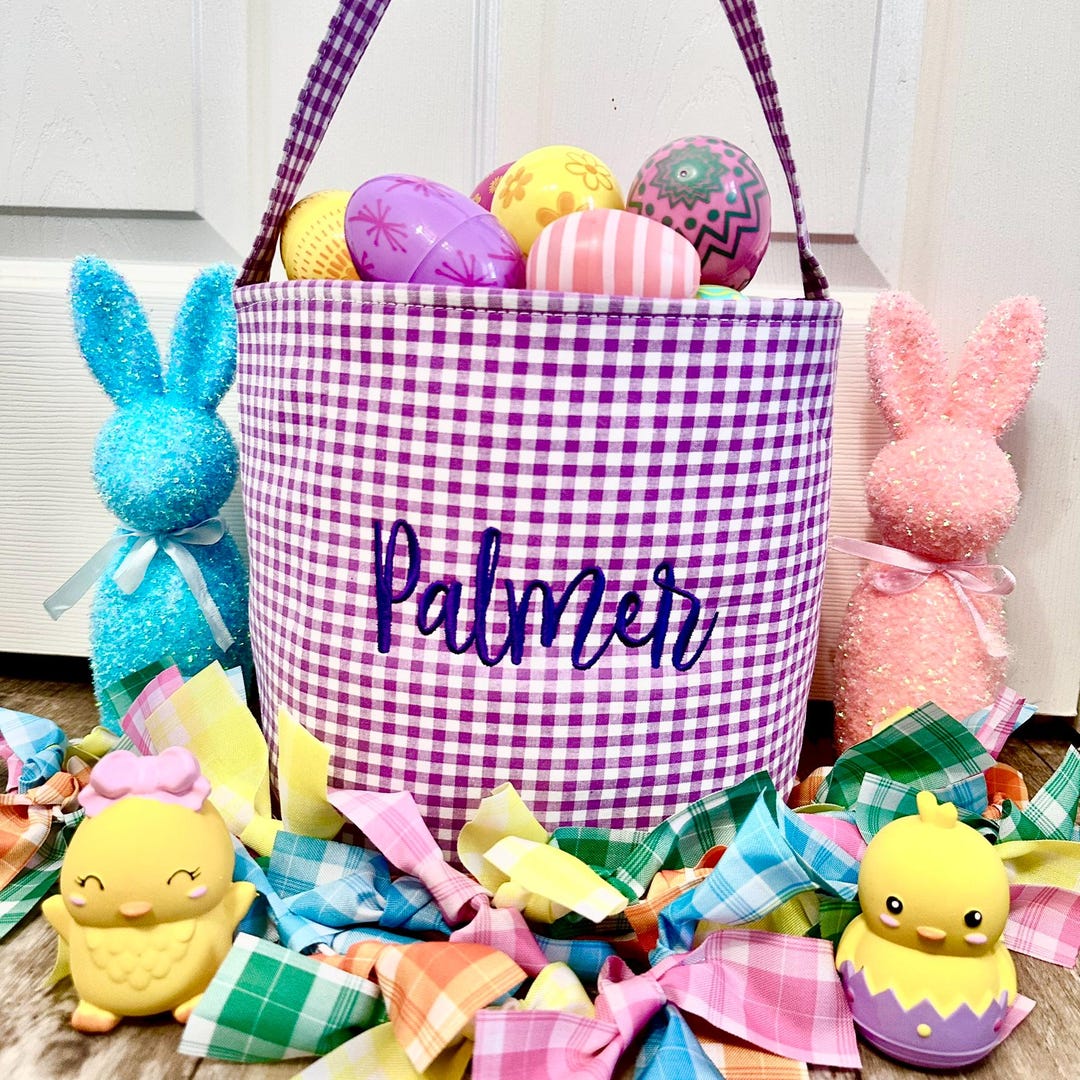Gingham Easter Basket MD, Personalized Easter Basket, Embroidered ...