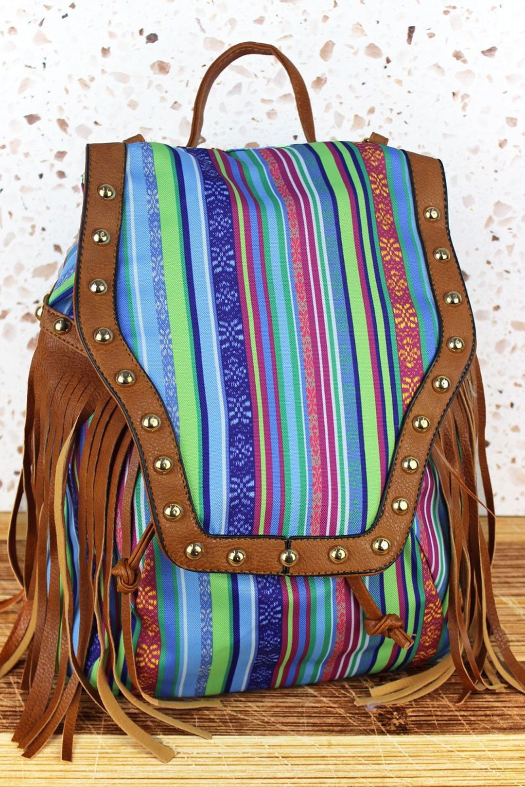 Personalized Embroidered Western Serape Drawstring Backpack With Fringe ...
