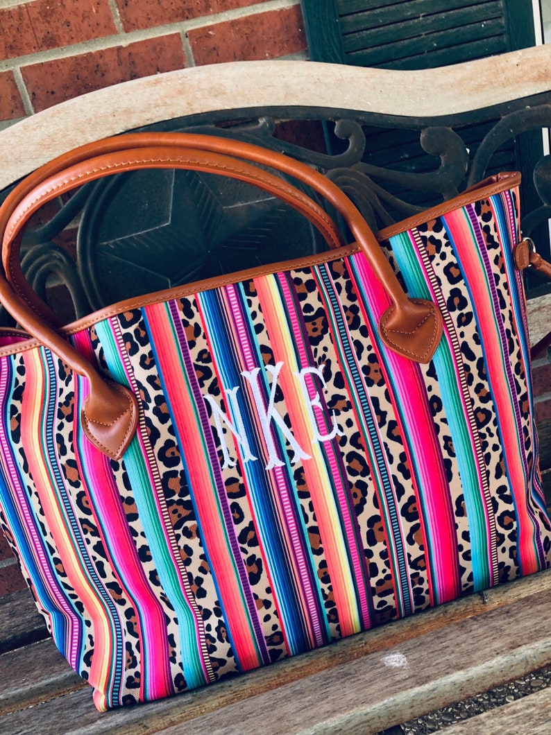 Embroidered Serape Leopard Tote Weekender Tote Rainbow Tote | Etsy