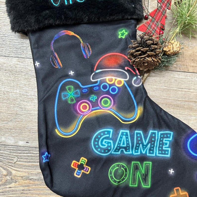 Embroider Game Controller Christmas Stocking, Gamer Christmas Stocking ...