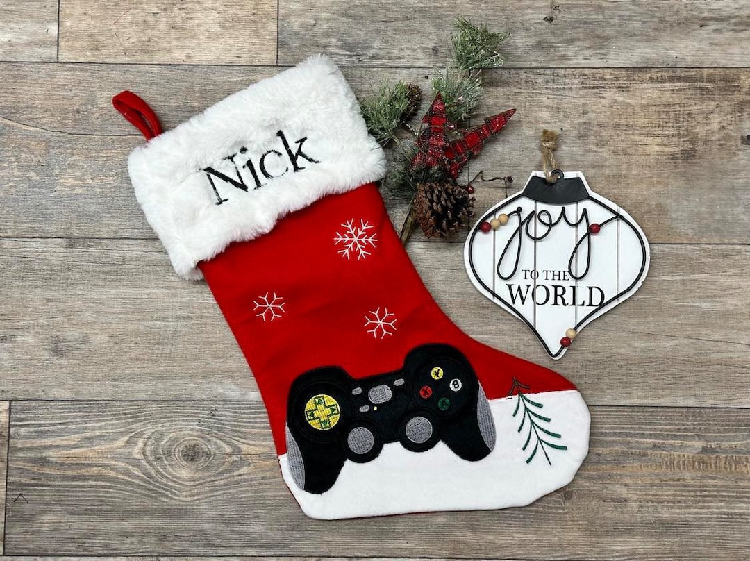 Embroidered Game Controller Christmas Stockings, Personalized Christmas ...
