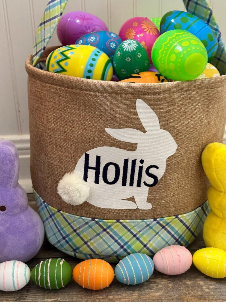 Personalized Embroidered Brown Pink Blue Plaid Easter Basket, Monogram ...