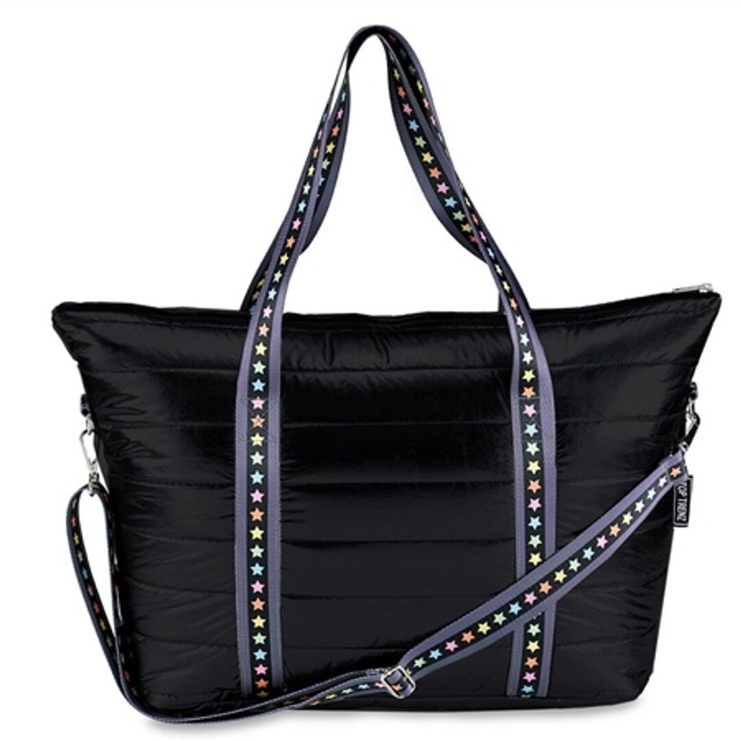 Personalized Black Puffer With Multi Star Strap Tote Weekender Bag ...