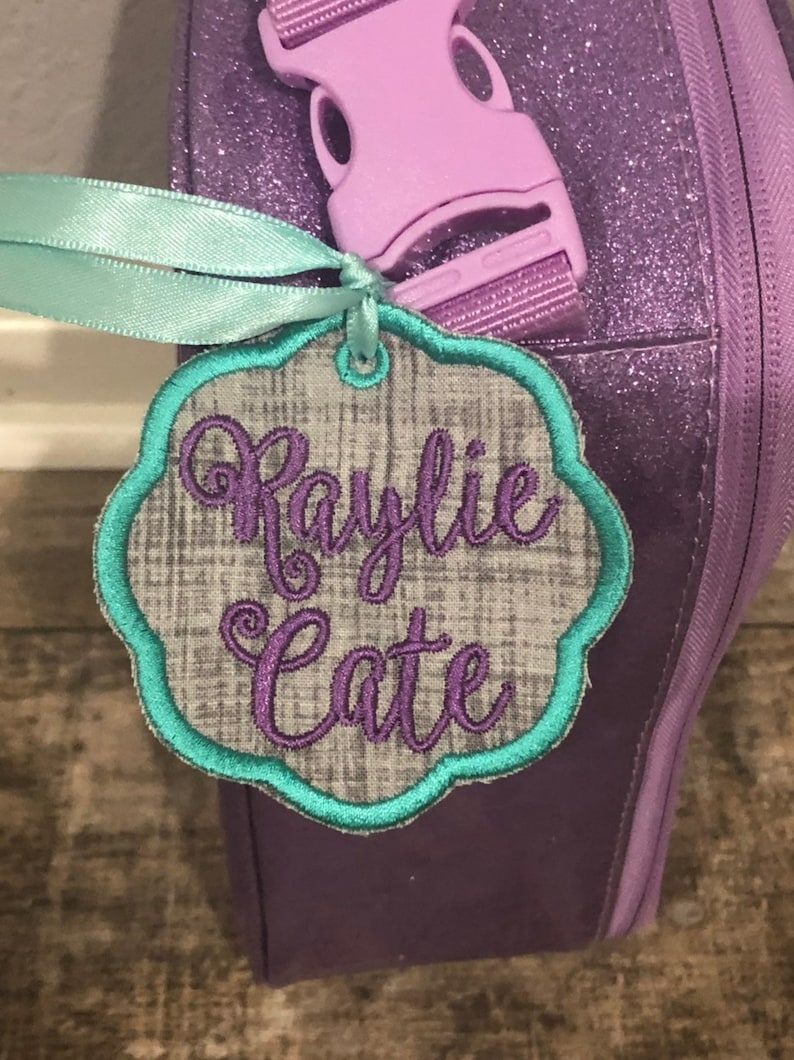 Personalized Name Tag Embroidered Fabric Bag Tag Scalloped - Etsy