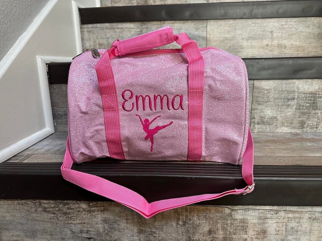 Medium 12 Pink Glitter Dance Bag With Ballet Dancer, Personalize Dance ...