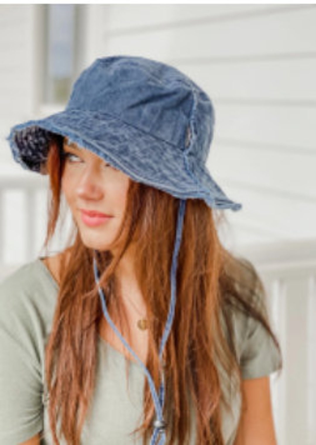 Personalized CC Washed Denim Distressed Bucket Hat, Womens Sun Hat ...