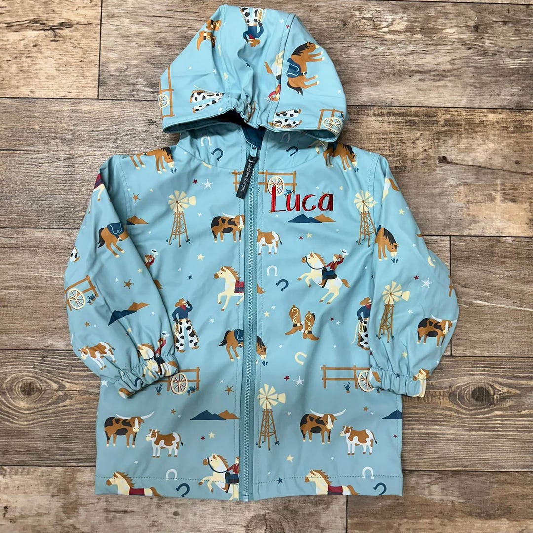 Boys Western Rain Coat Set, Kids Rain Jacket, Personalized Rodeo Rain ...