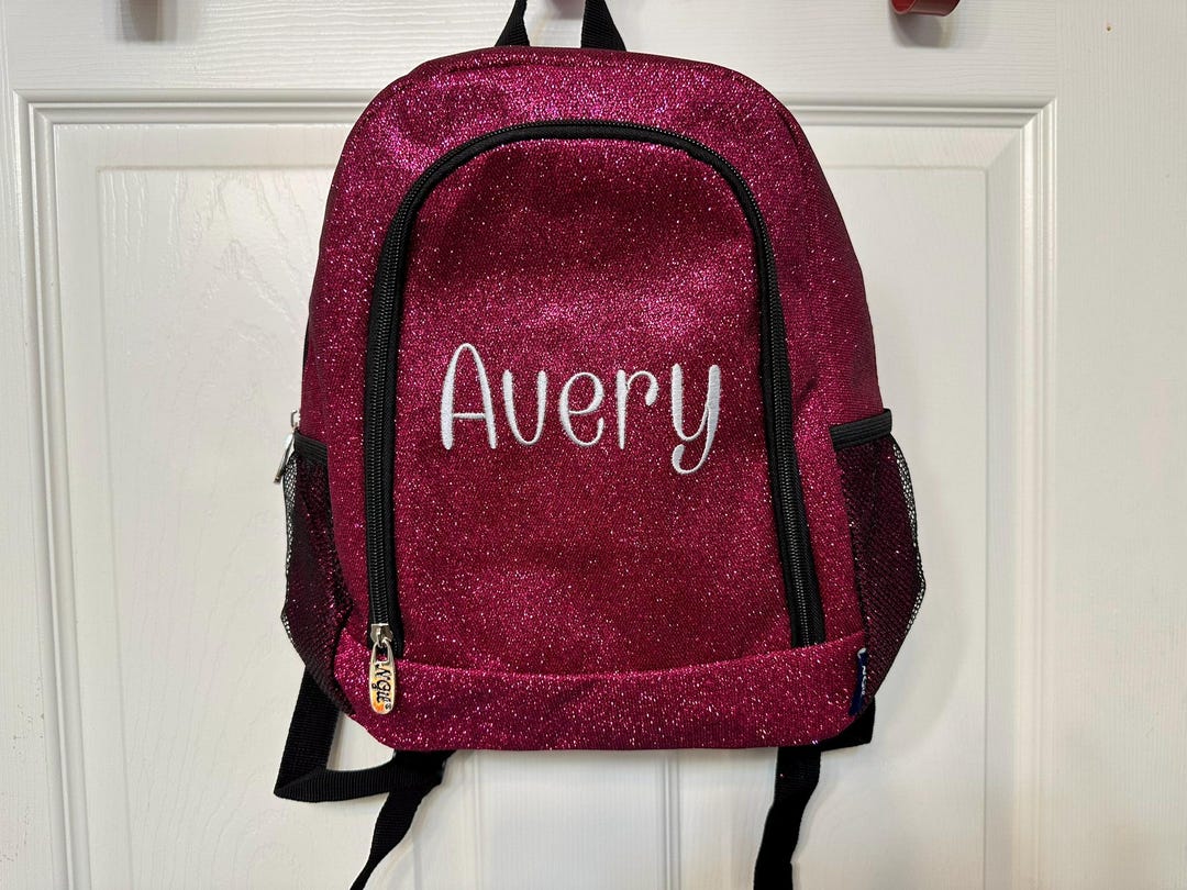 Medium Hot Pink Glitter Backpack, Monogram Toddler Glitter Backpack ...