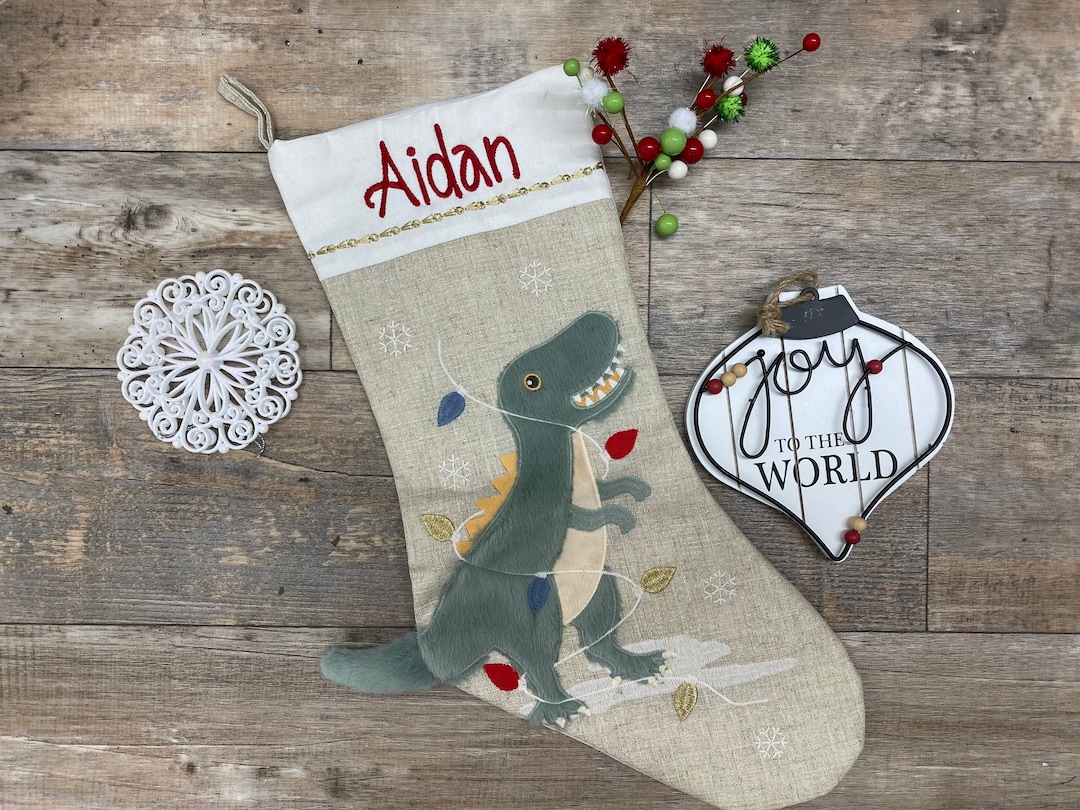 Dino Christmas Stocking, Christmas Stocking, Embroider Christmas ...
