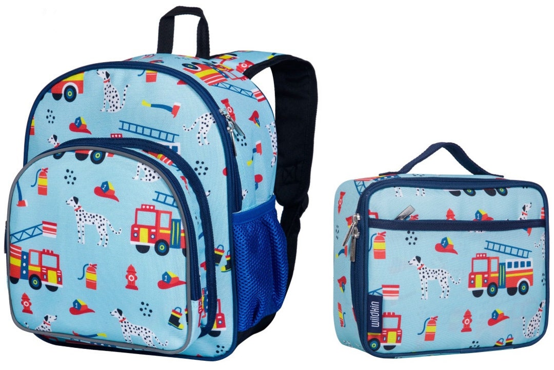 Wildkin 12 Inch Firefighters Backpack Lunchbox Set, Monogram Backpack ...