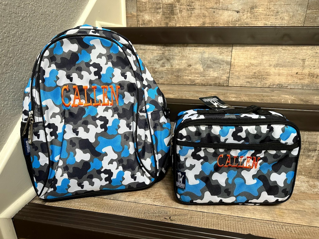 Wildkin 15 Inch Blue Camo Backpack Lunchbox Set, Monogram Boy Backpack ...
