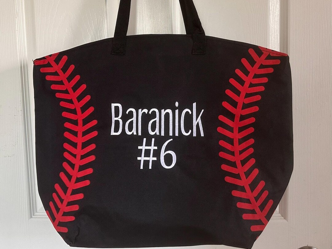 Personalized Black Baseball Tote Bag, Embroidered Baseball Mom Tote ...
