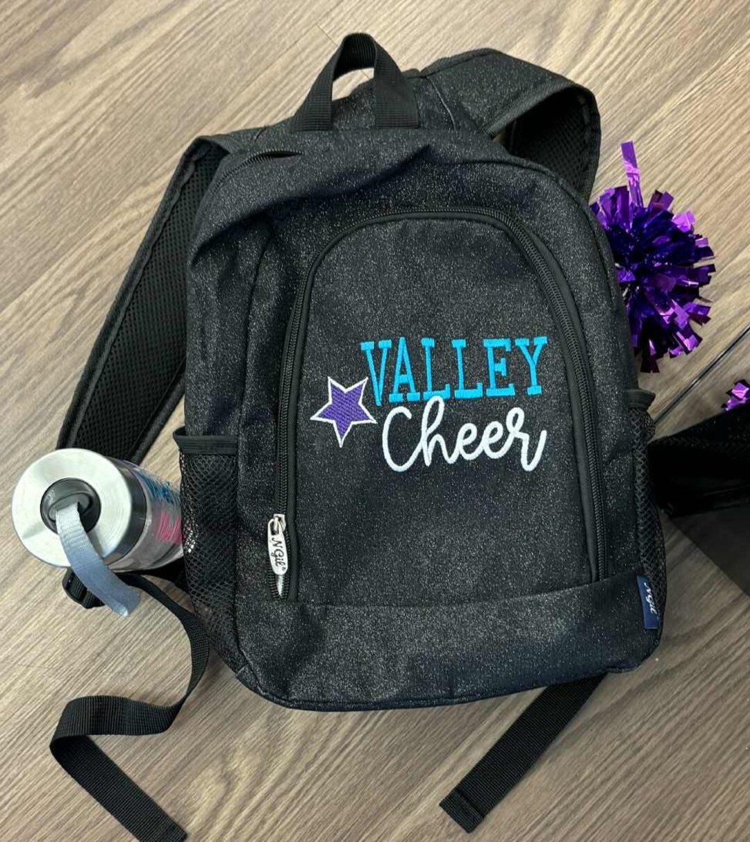 SMALL CHEER With Star Black Glitter Backpack, Monogram Toddler Glitter ...