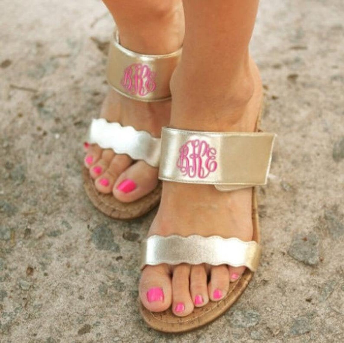 Monogram Cork Wedge Sandals Custom Embroidered Personalized | Etsy