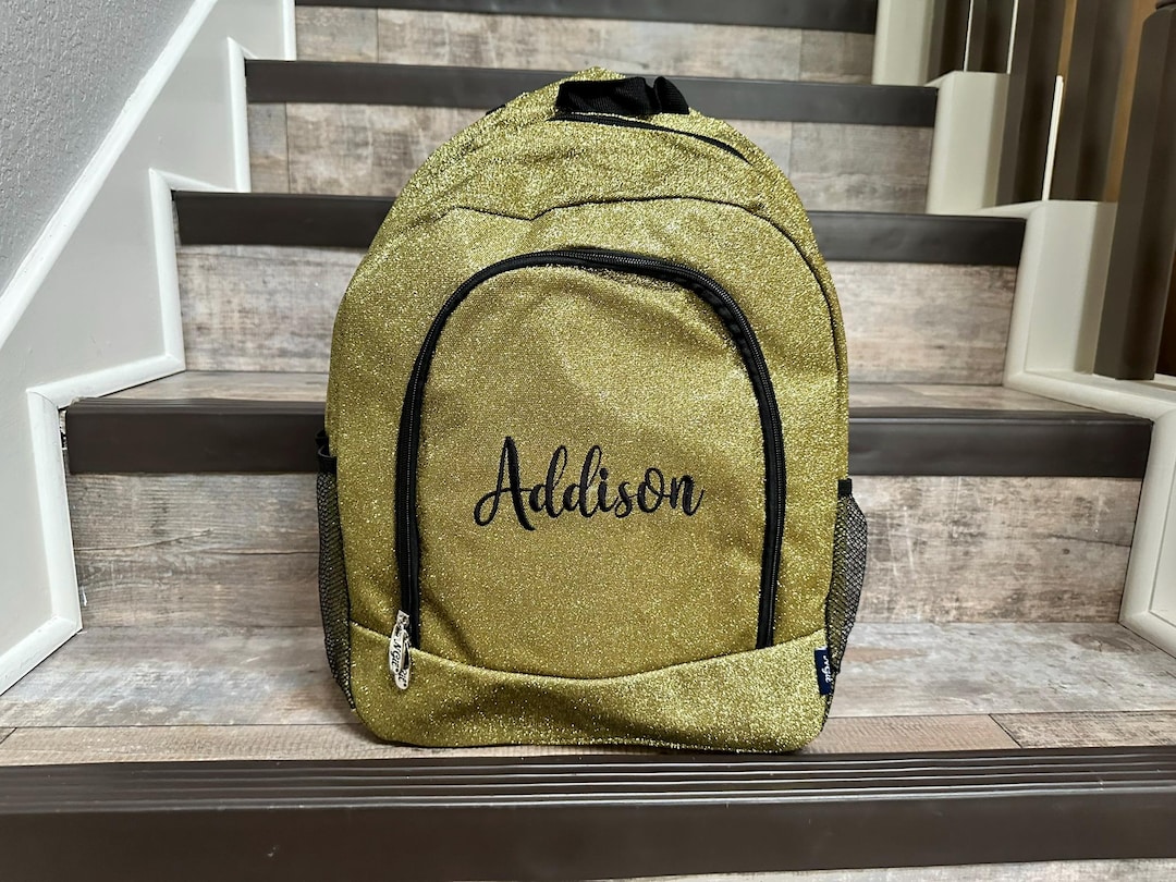 Large Gold Glitter Backpack, Monogram Gold Glitter Backpack ...