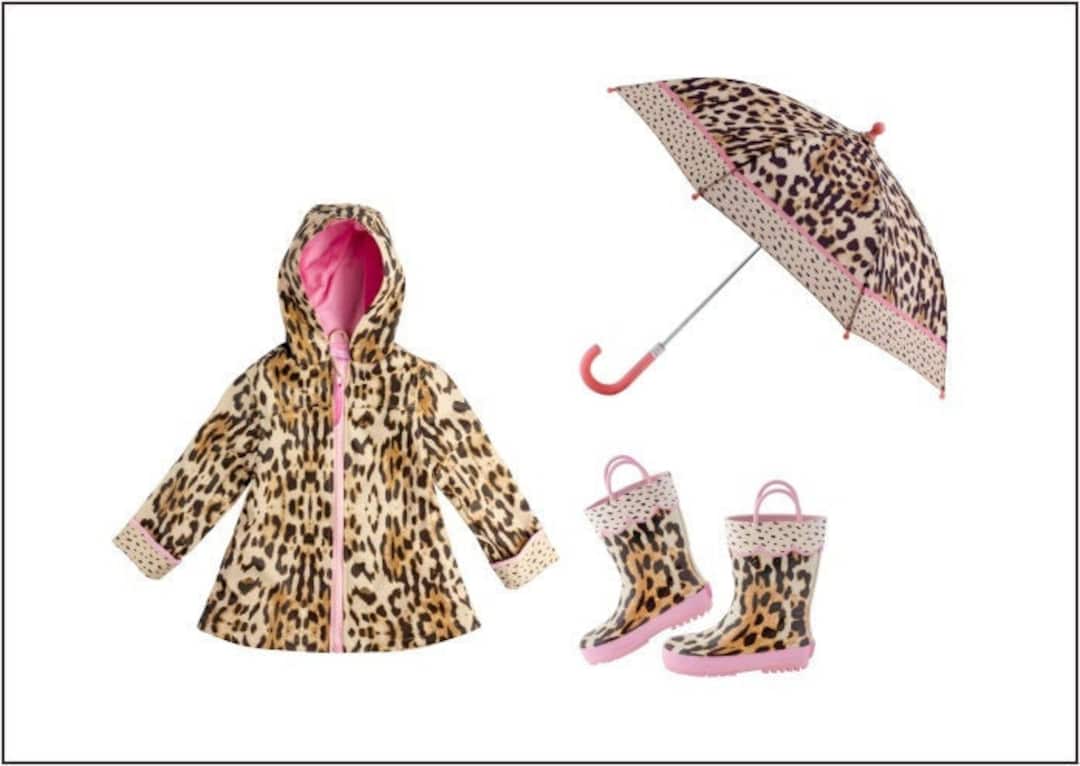 Girls Leopard Raincoat Set, Kids Rain Jacket, Personalized Rain Jacket ...