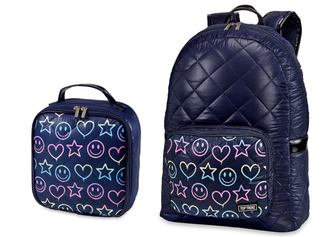 Personalized Black Puffer Smiley Heart Backpack, Girls Monogram Black ...
