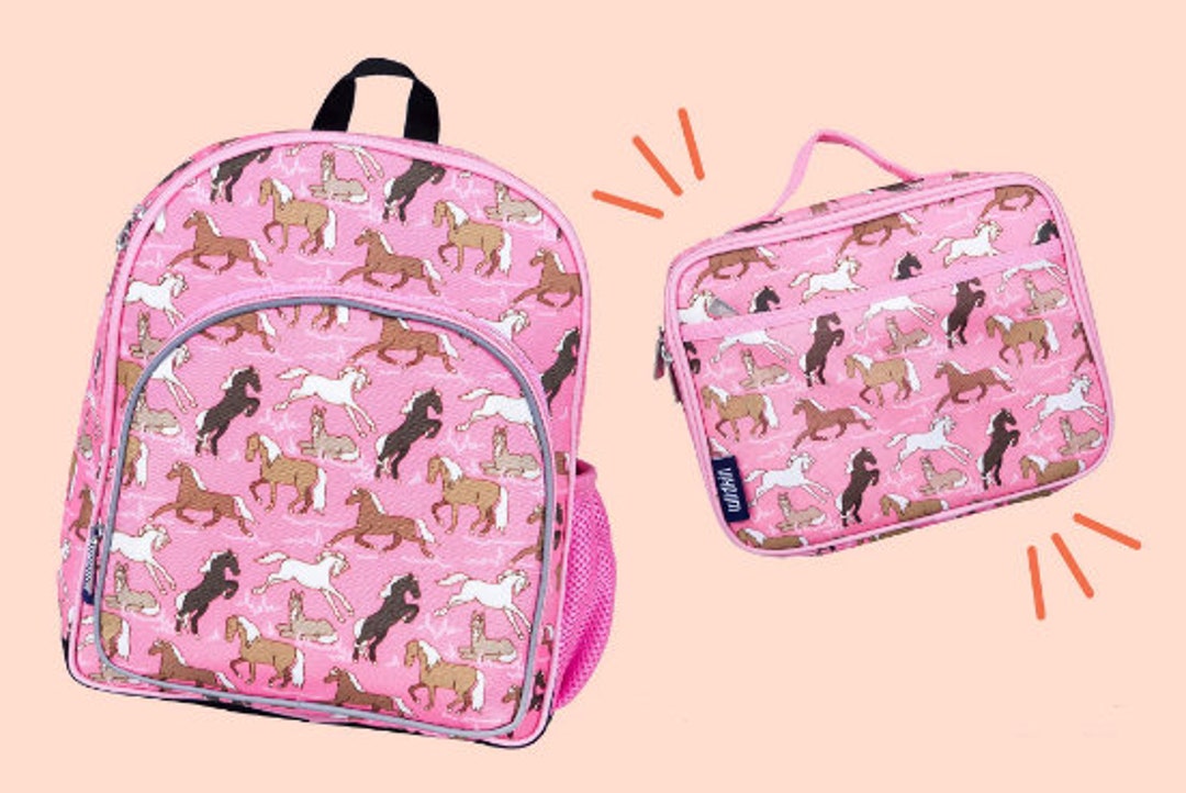 Wildkin 12 Inch Horses in Pink Backpack Lunchbox Set, Monogram Backpack ...