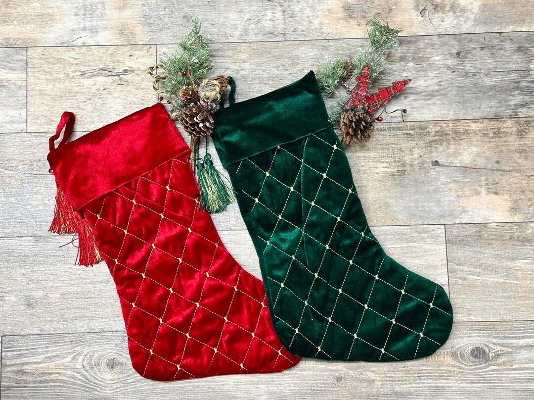 Dark Red or Green Christmas Stocking With Tassel, Embroider Red Green ...