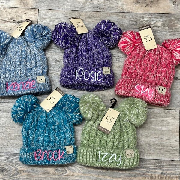 Double Pom Pom Hat - Etsy