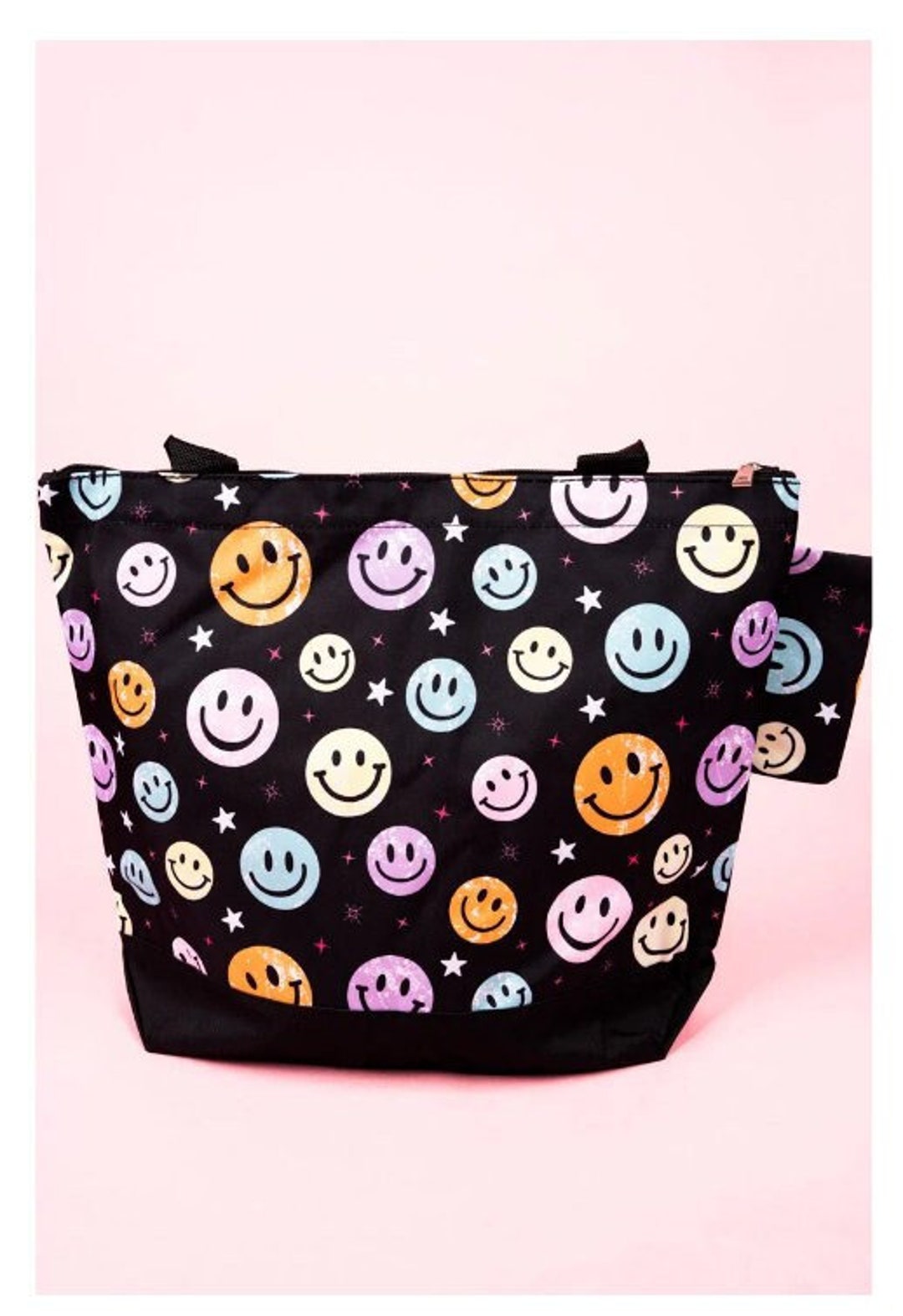 Personalized Smiley Face Tote Bag, Smiley Print Tote, Shopping Bag ...