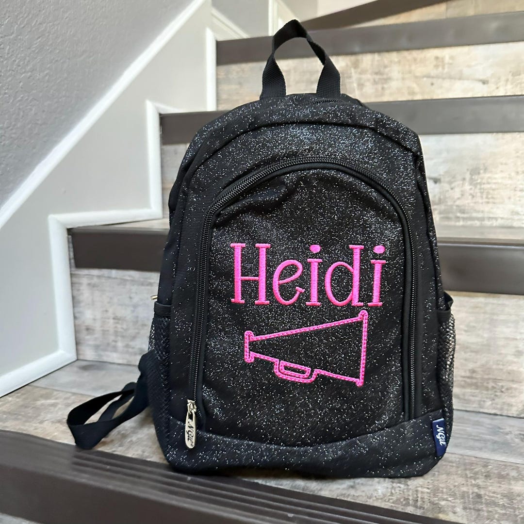 NGIL Small Black Glitter Cheer Backpack With Megaphone, Monogram ...