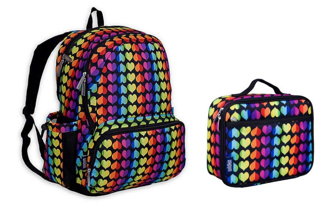 Wildkin 17 Inch Rainbow Hearts Backpack Lunchbox Set, Monogram Backpack ...