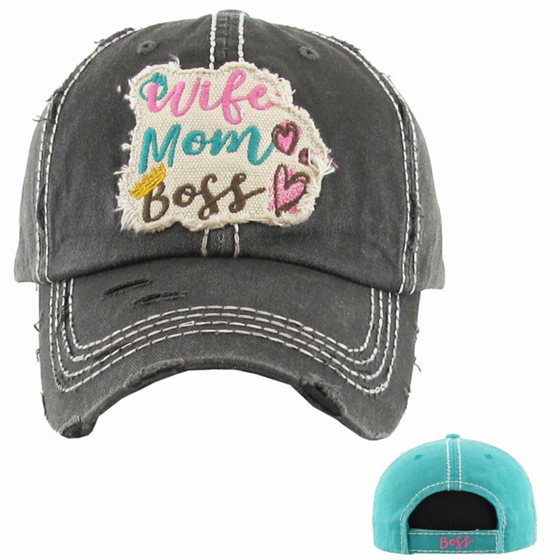 Distressed Black Wife Mom Boss Baseball Cap Distressed Hat - Etsy