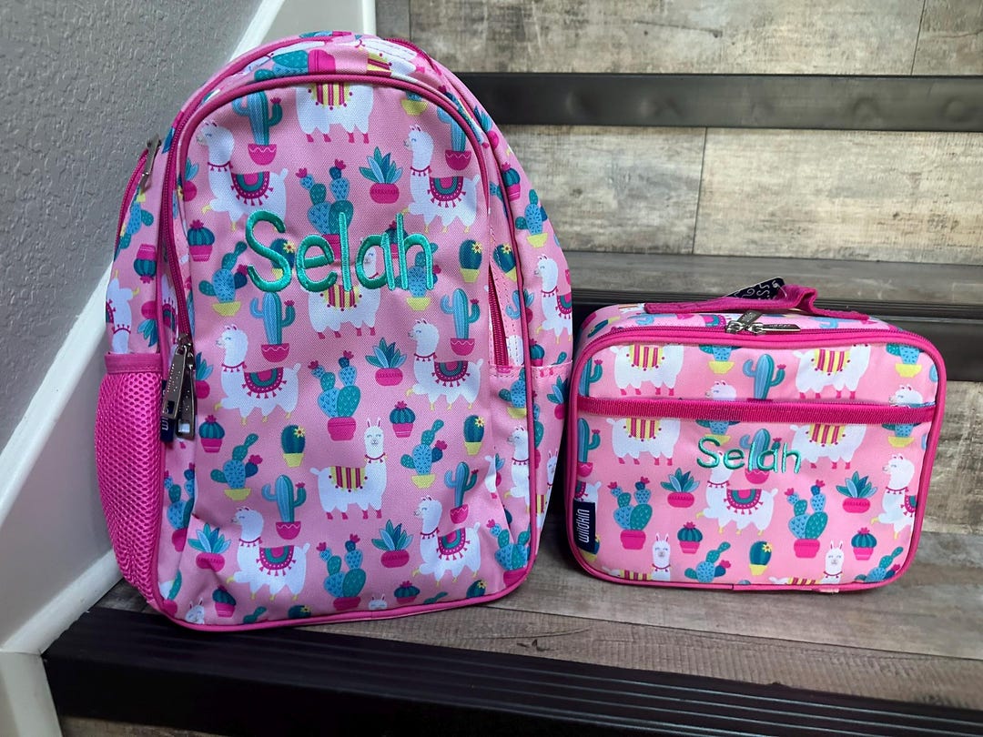 Wildkin 15 Inch Pink Llama Backpack Lunchbox Set, Monogram Backpack ...