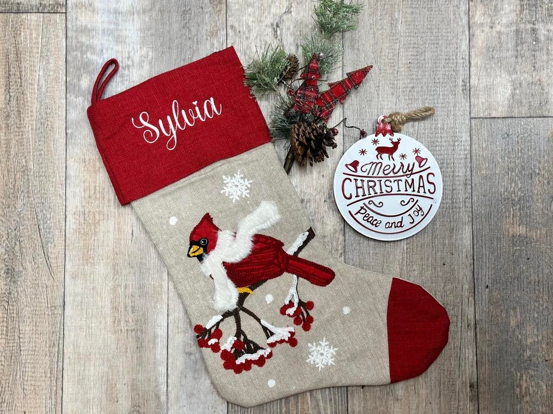 Personalized Cozy Cardinal Christmas Stocking, Embroidered Cardinal ...