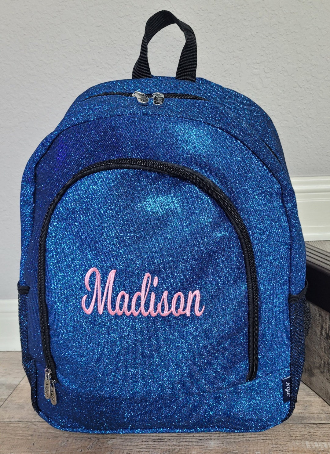 Royal Blue Glitter Backpack, Monogram Royal Blue Glitter Backpack ...