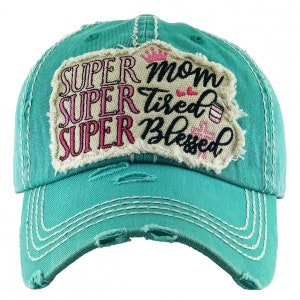 Distressed Hot Pink Super Mom Super Tired Super Blessed Cap, Super Mom ...