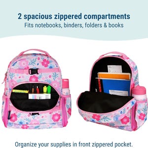 Wildkin Medium Eco 15 INCH Pink Floral Backpack Lunchbox Set, Monogram ...