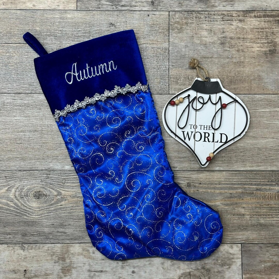 20.5" Royal Blue and Silver Swirl Christmas Stocking With Velveteen ...
