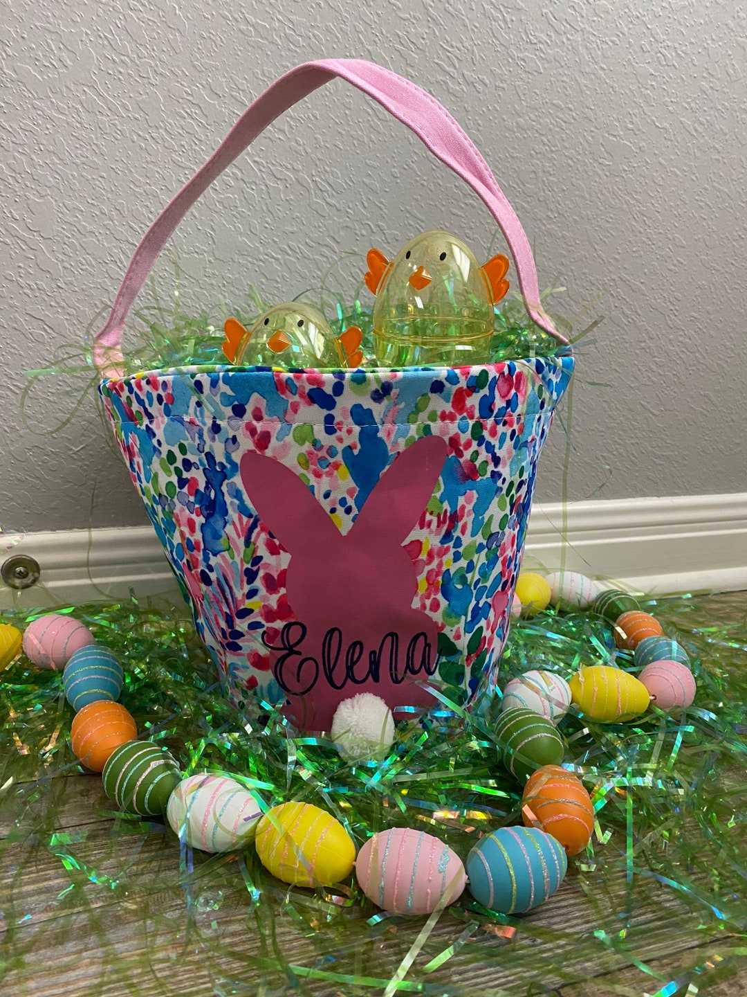 Easter Basket, Embroidered Easter Basket, Girl Easter Basket, Floral ...