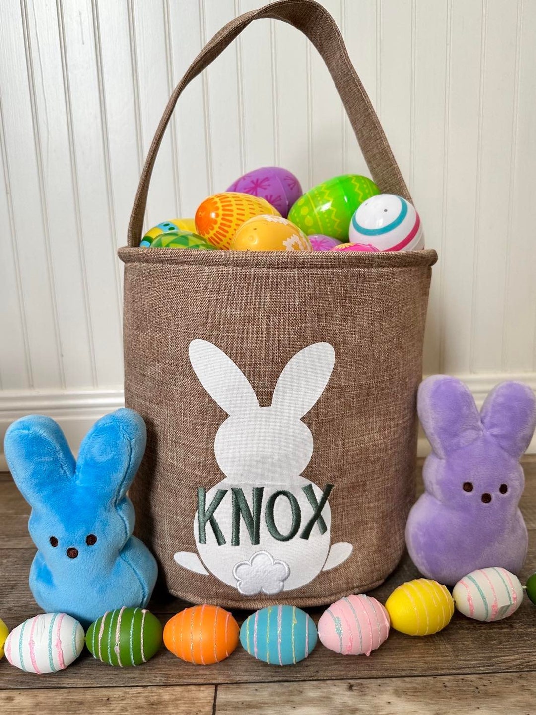 Brown Easter Basket, Personalized Easter Basket, Embroidered Easter ...