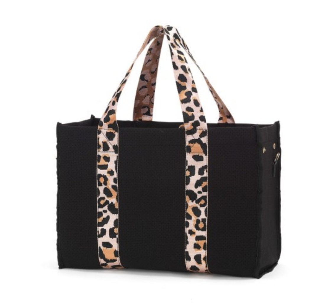 Neoprene Tote and Cosmetic Bag, Personalized Neoprene Leopard Beach Bag ...