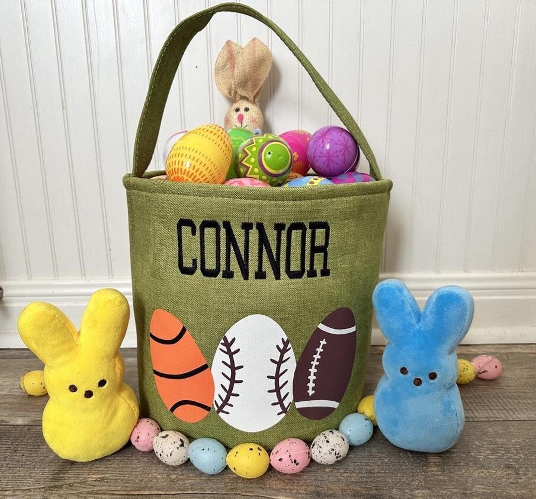 Boys Sports Easter Basket, Personalized Easter Basket, Embroidered ...