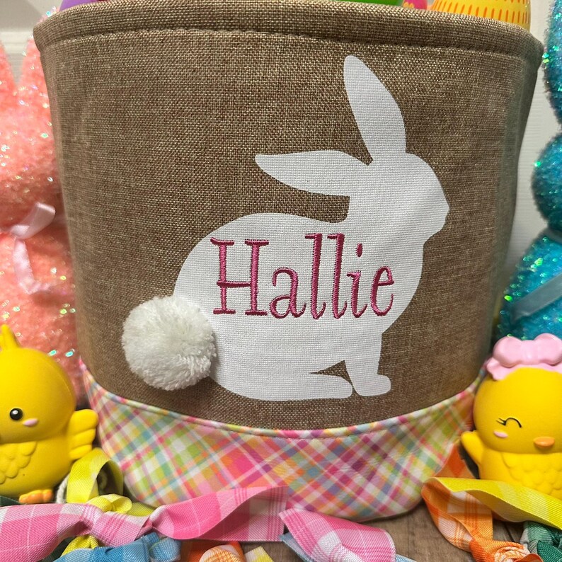 Personalized Embroidered Brown Pink Blue Plaid Easter Basket, Monogram ...