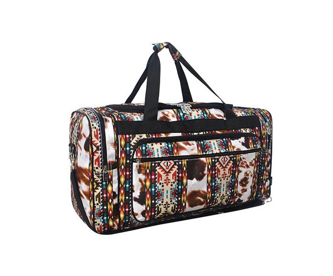 23 Inch Tribal Cow Duffle, Personalize Cow Print Duffle, Ranch Duffle ...