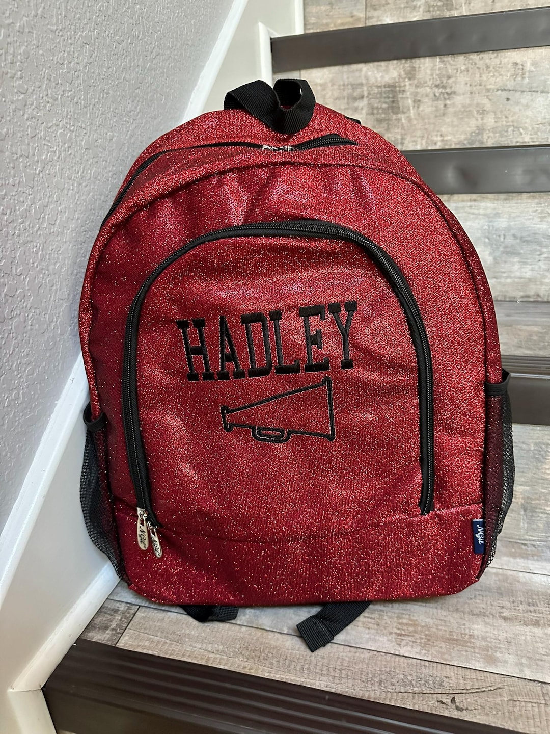 LARGE Red Glitter Cheer Megaphone Backpack, Monogram Red Glitter ...