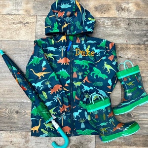 Boys Dinosaur Rain Coat Set, Kids Rainjacket, Personalized Dinosaur ...