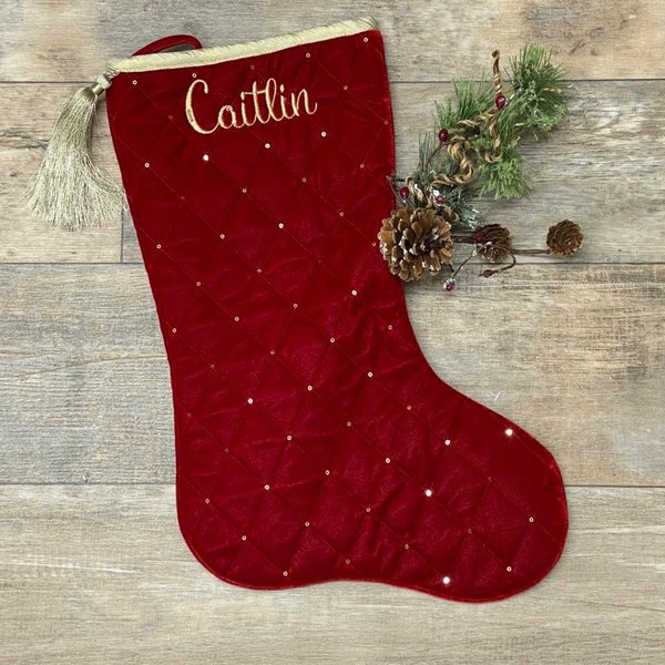 Embroidered Velvet Stocking - Etsy